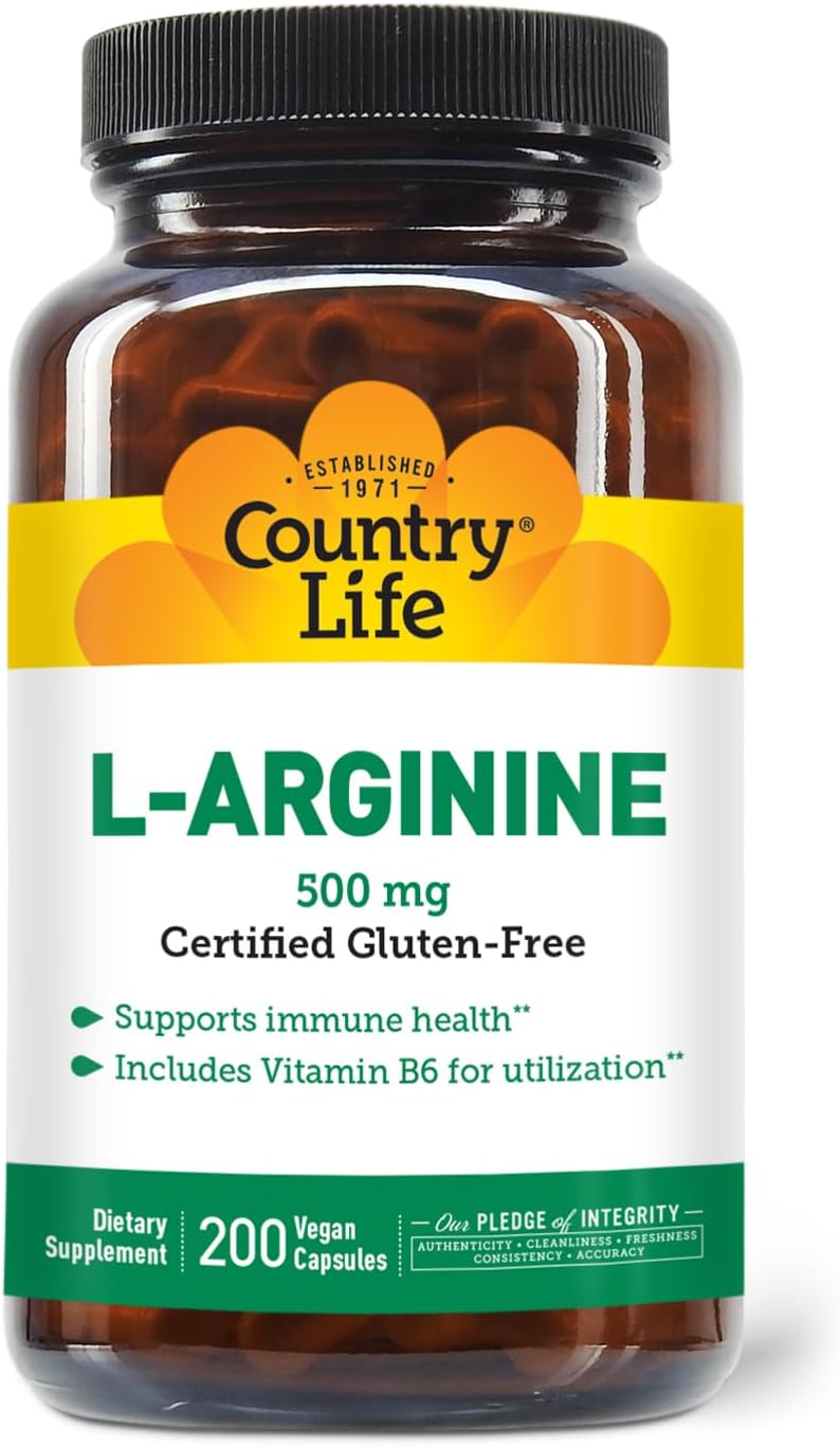 Amazon.com: Country Life L-Arginine Caps with Vitamin B-6, 500mg, 200 ...