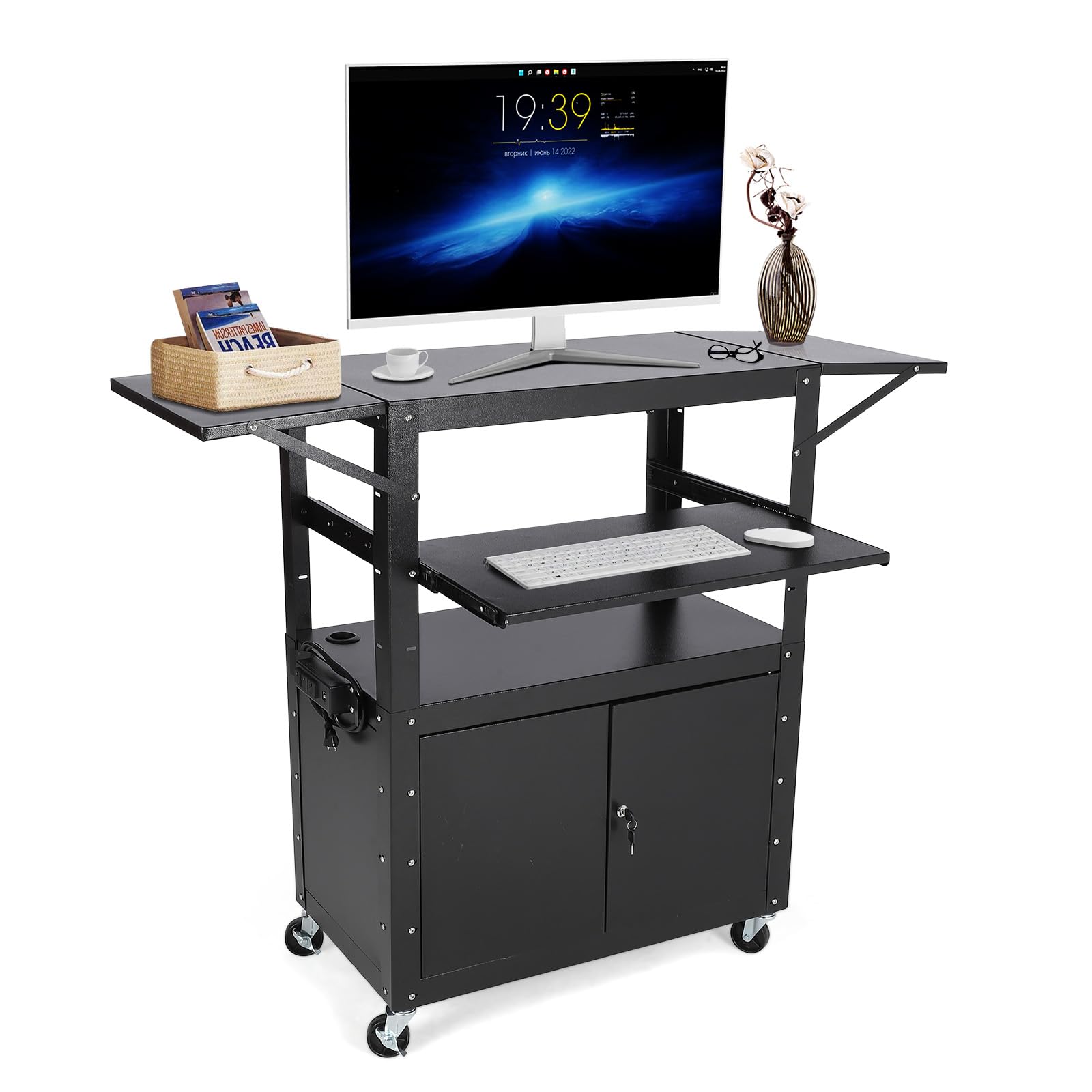 Amazon.com: Garvee Rolling AV Cart with Locking Cabinet, Laptop Stand ...