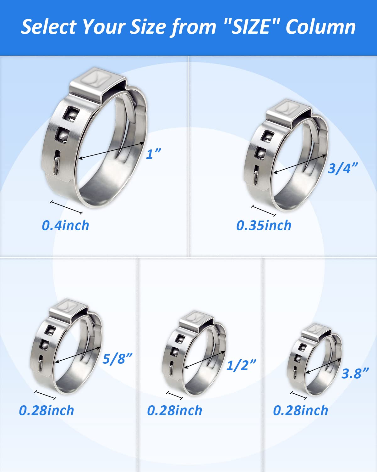 Snapklik.com : 1/2 Inch PEX Cinch Clamp Rings - 30 PCS Stainless Steel ...