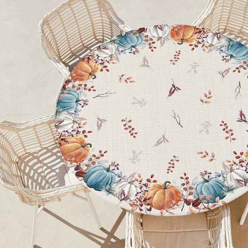 Amazon.com: Elastic Edged Waterproof Tablecloth Fall Fit Round ...