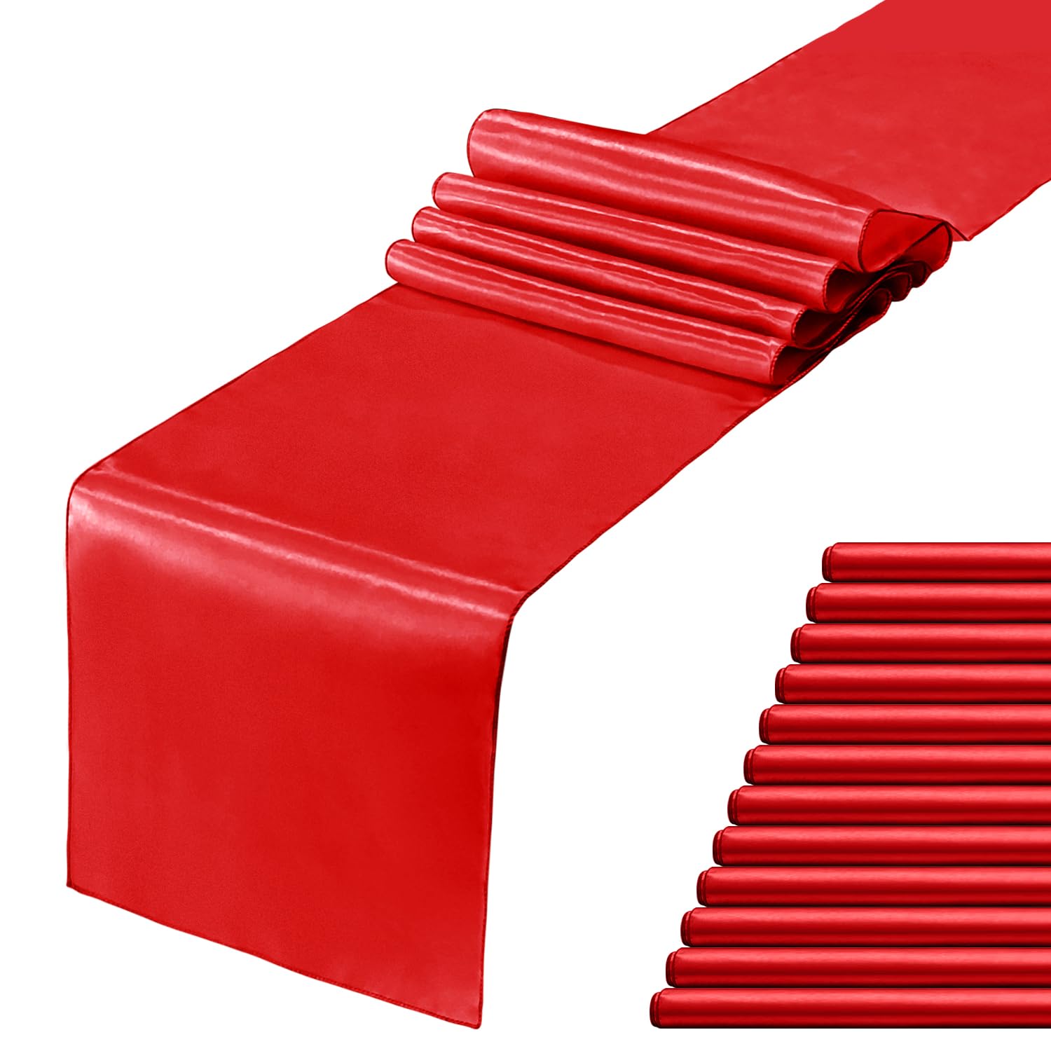 Amazon.com: Quimoy 12 Pack Red Satin Table Runner 12 x 108 Inch, Table ...