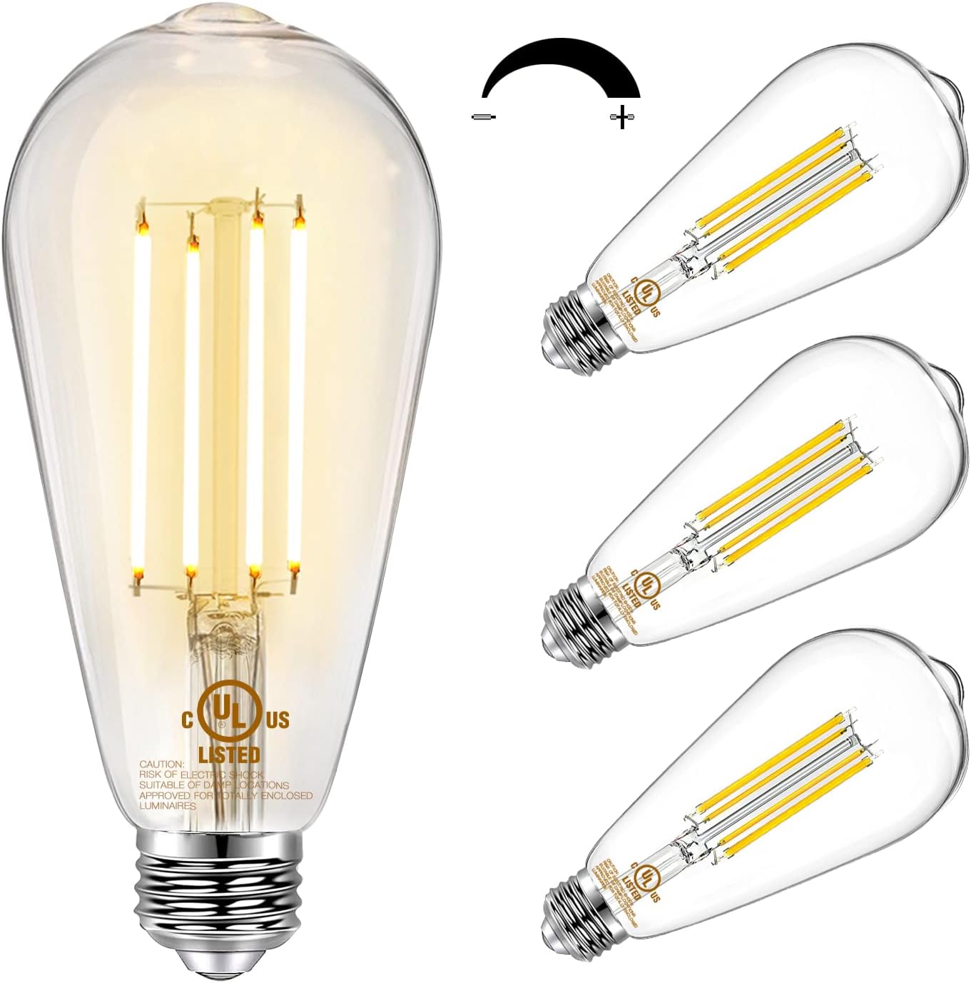 Ascher Vintage LED Edison Bulbs 6W, Equivalent 60W Incandescent, Non ...