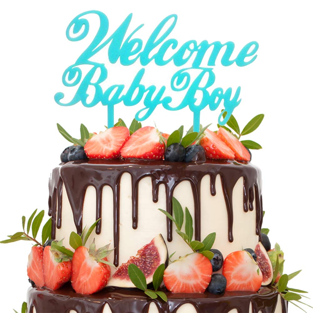 Buy Welcome Baby Boy Blue Cake Topper - Baby Shower Birthday Supplies ...