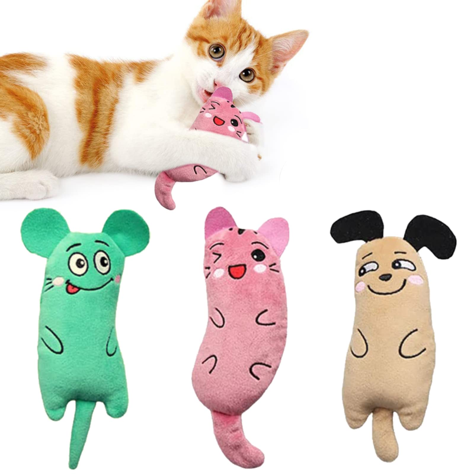 jiuhao Cat Catnip Toys,3 Pack Interactive Cat Teeth Cleaning Plush Toys ...