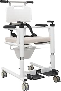 Wheeled Commode Chair, Height-Adjustable Elevator Transfer Patients Wheelchair Bathroom Chair ...