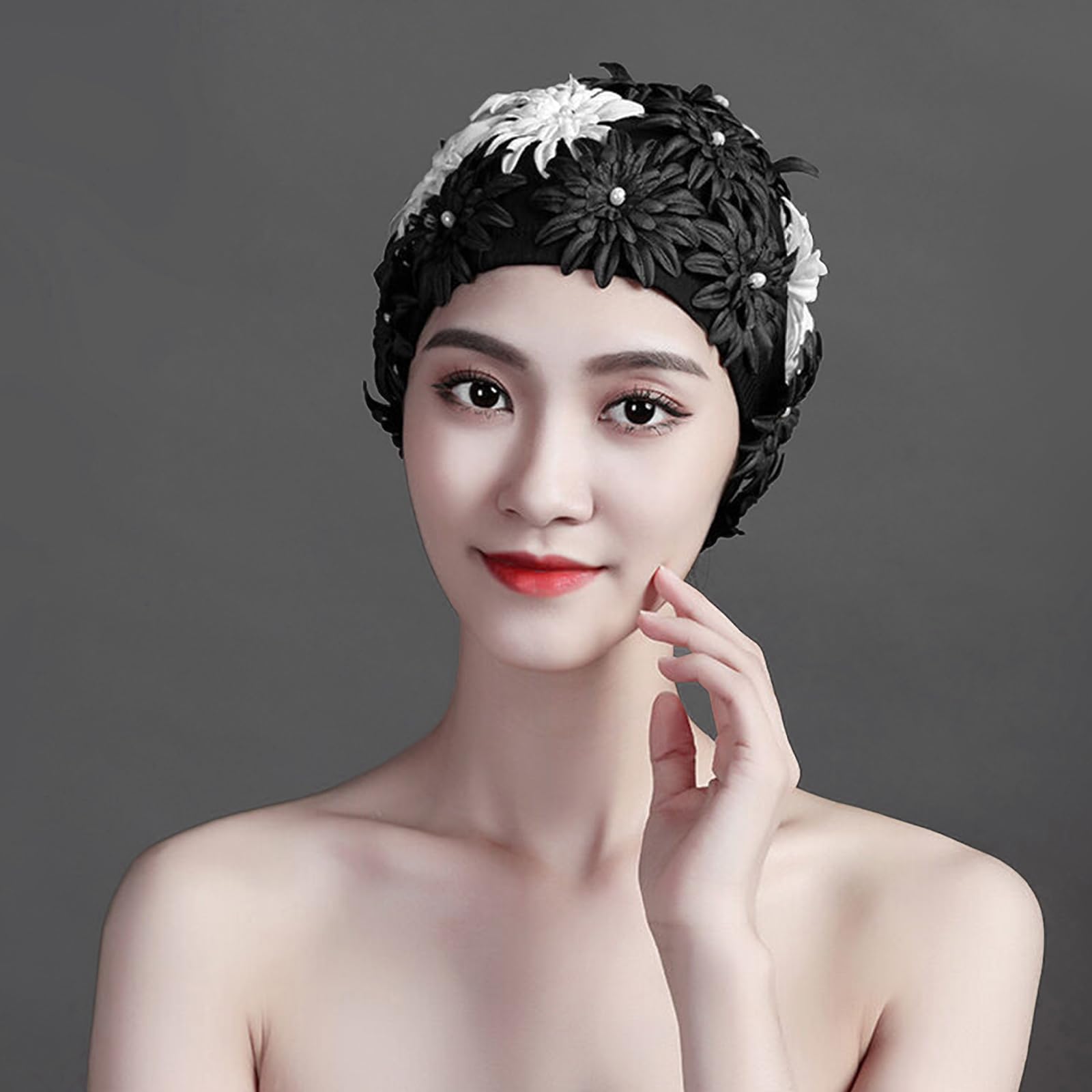 Womens Swimming Cap with Flower Floral Petal and Pearls Ladies Lace ...