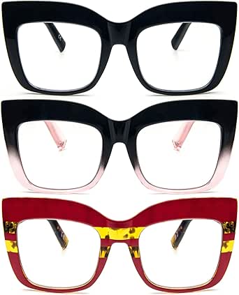 Amazon.com: REAVEE 3 Pack Oversized Reading Glasses for Women Thick ...