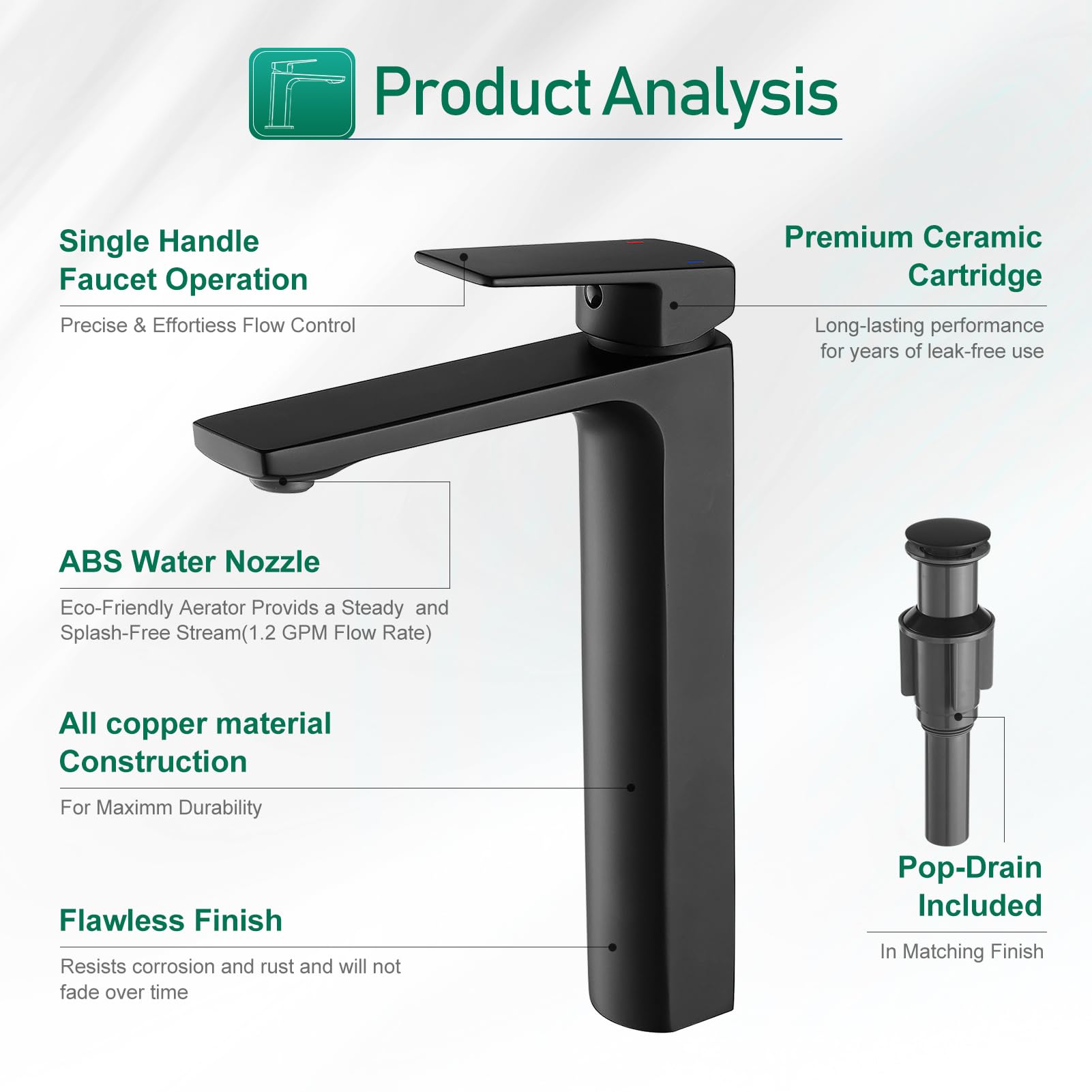 Snapklik.com : VOTON Vessel Sink Faucet Matte Black Tall Bathroom ...