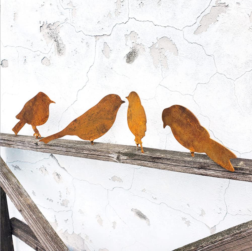 4 Pieces Rusty Birds Decoration,with Screw for Screwing in Wood ...