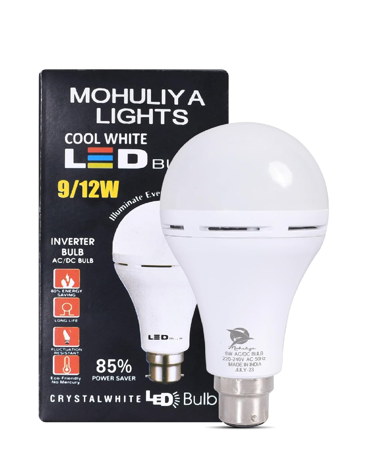 Buy Mohuliya 9 Watt B22 LED White Rechargeable Emergency light Inverter ...