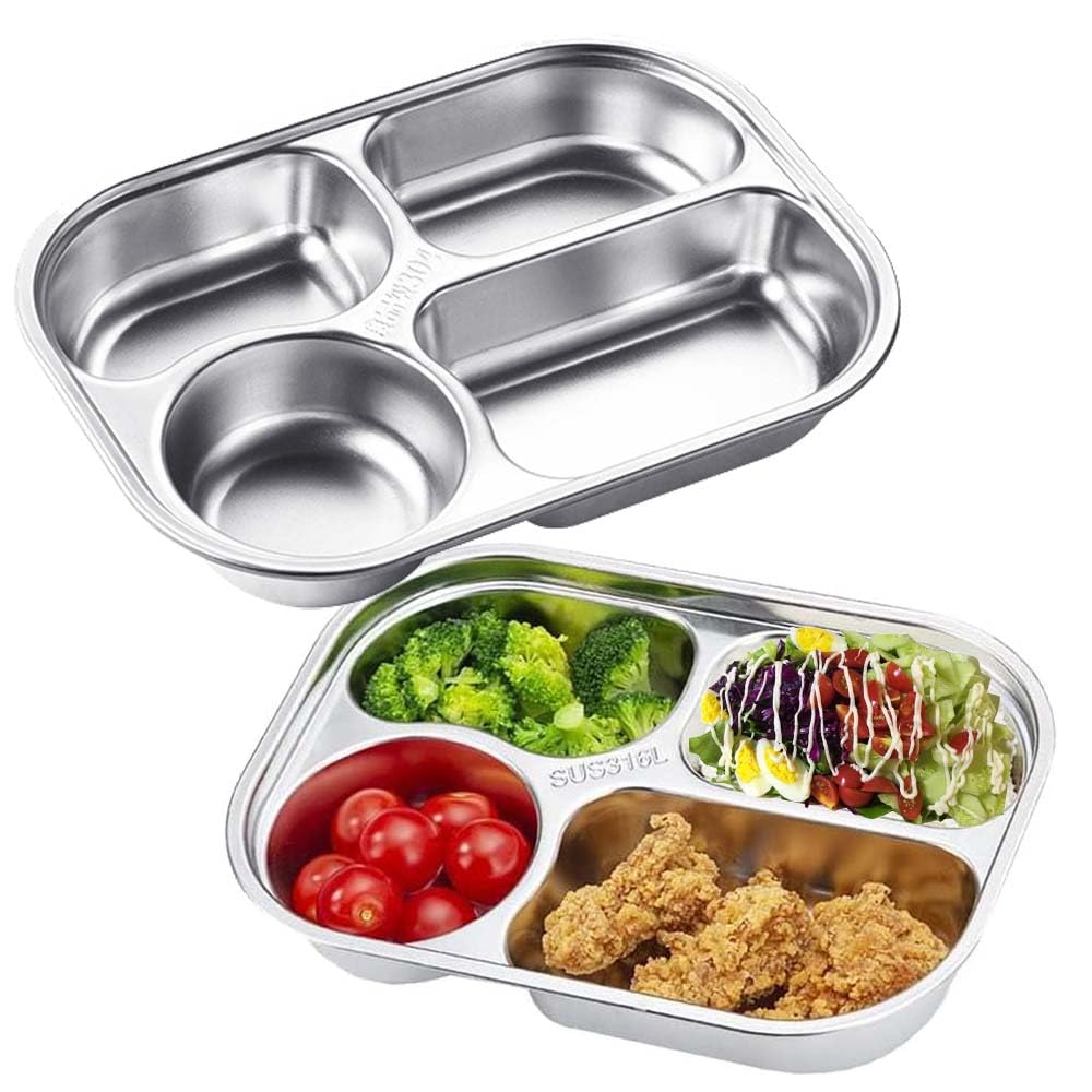 Snapklik.com : AIYoo 2 Pack Stainless Steel Rectangular Divided Plates Tray
