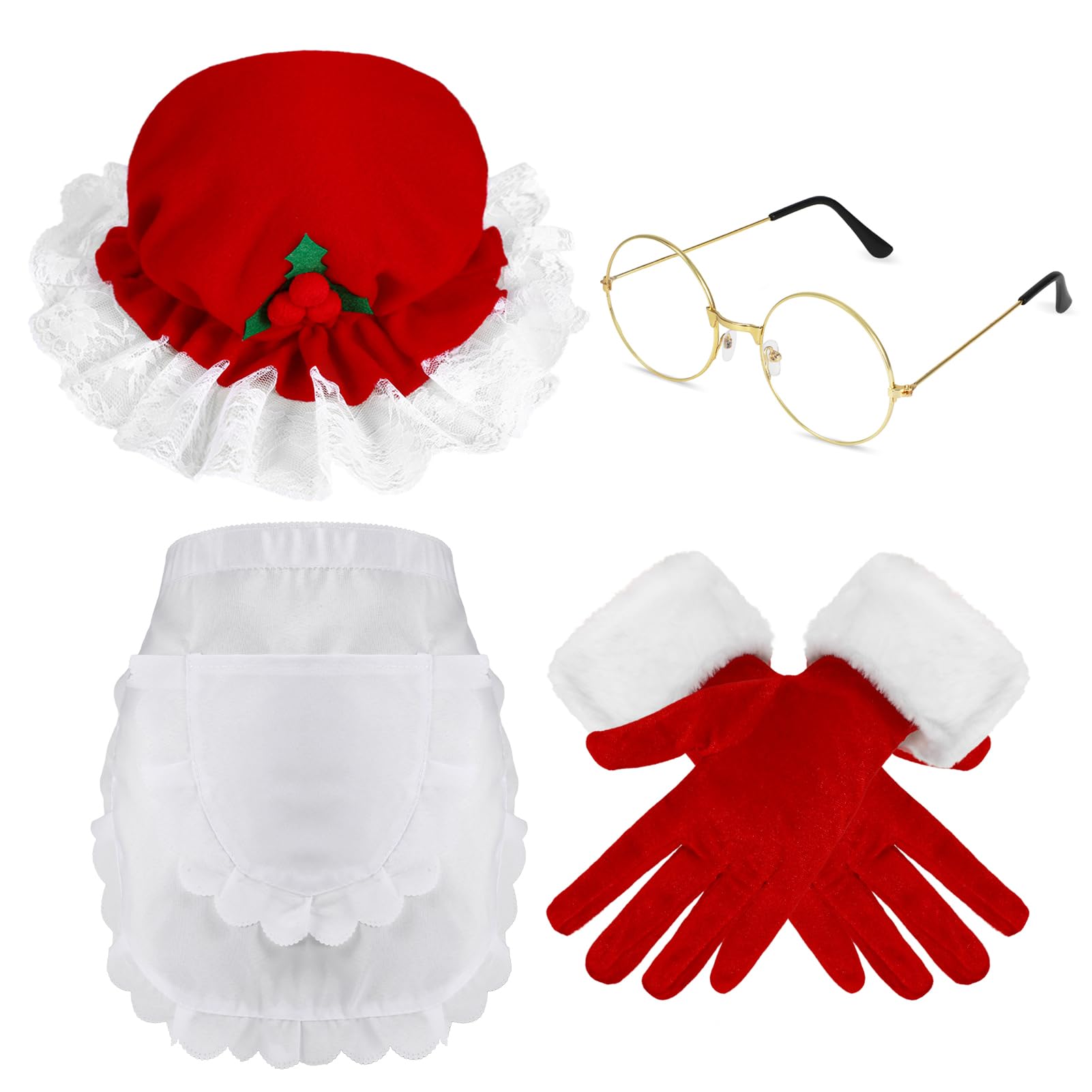 HOWAF 4pcs Mrs Claus Costume Women, Christmas Santa Hat Red Gloves ...