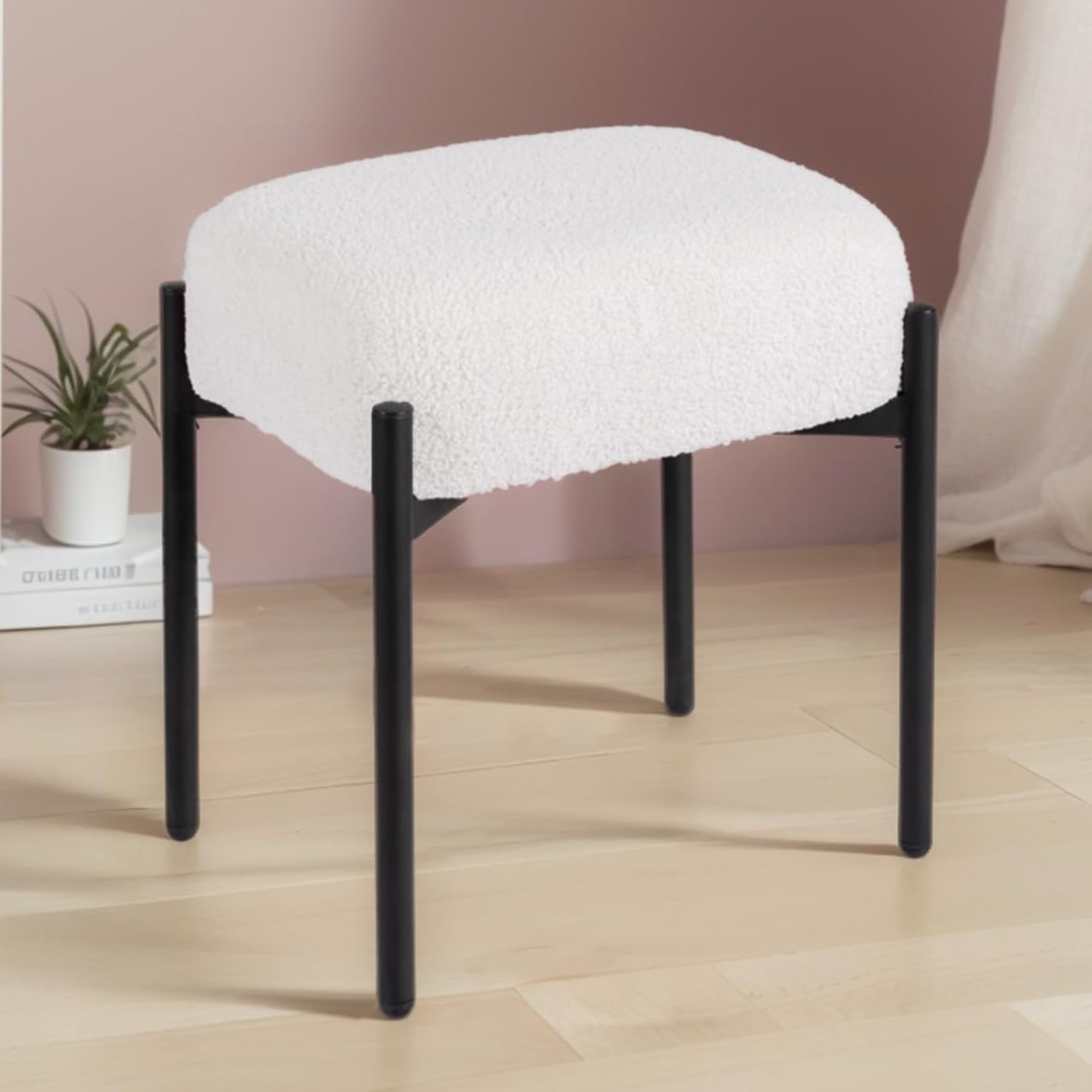 Amazon.com: MOOWIND Vanity Stool Chair Faux Teddy Dog Fur, Soft Ottoman ...
