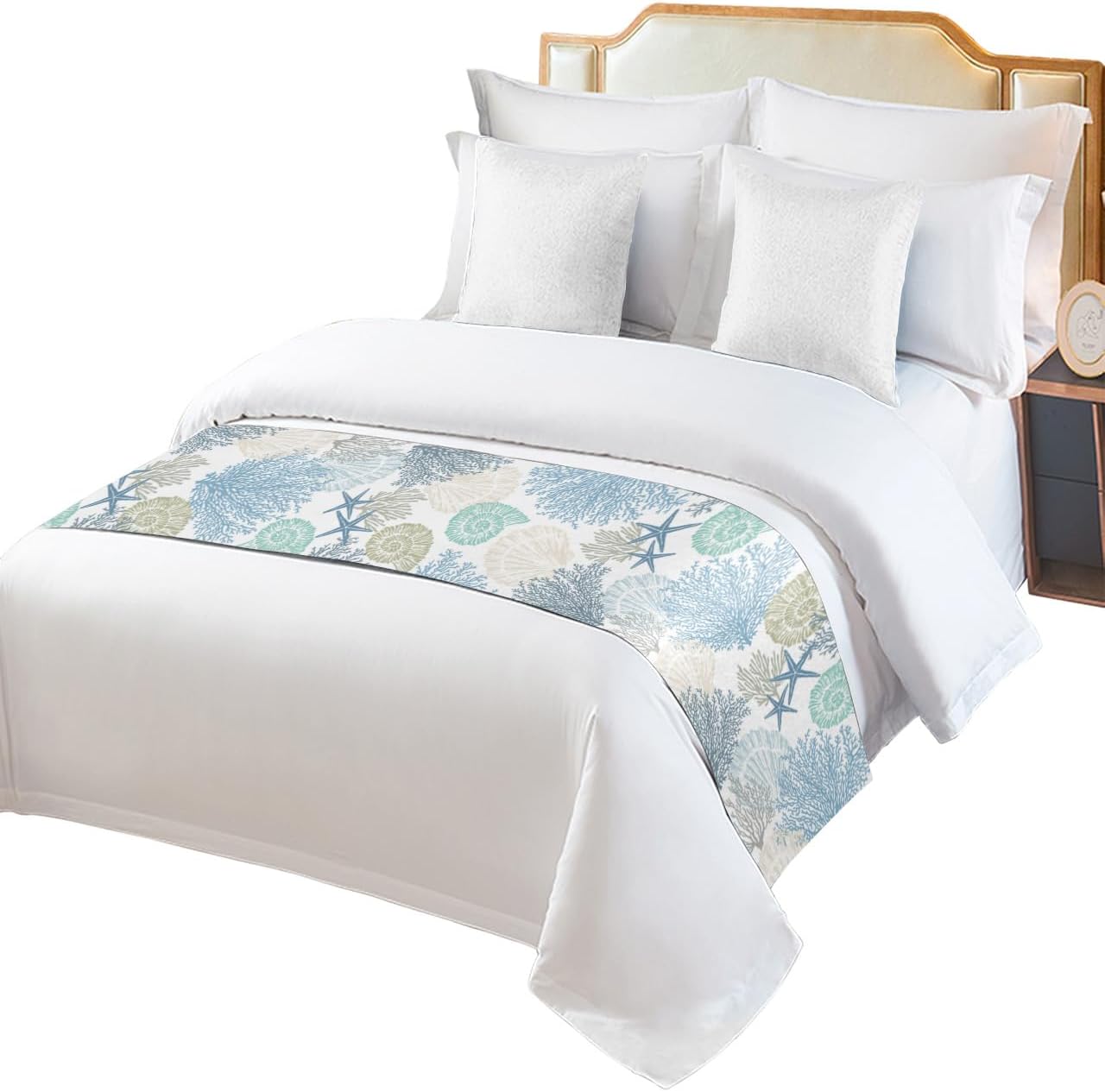 Amazon.com: LBHAUSE Nautical Coastal Bed Runner for King Size Bed, Blue ...