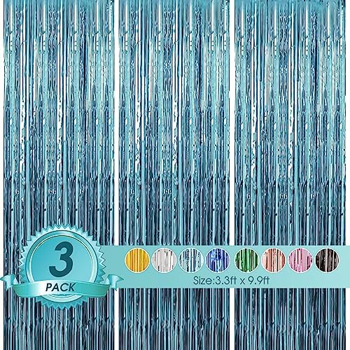 Amazon.com : TenLaitech 3 Pack 3.3 x 9.9 ft Light Blue Foil Fringe ...