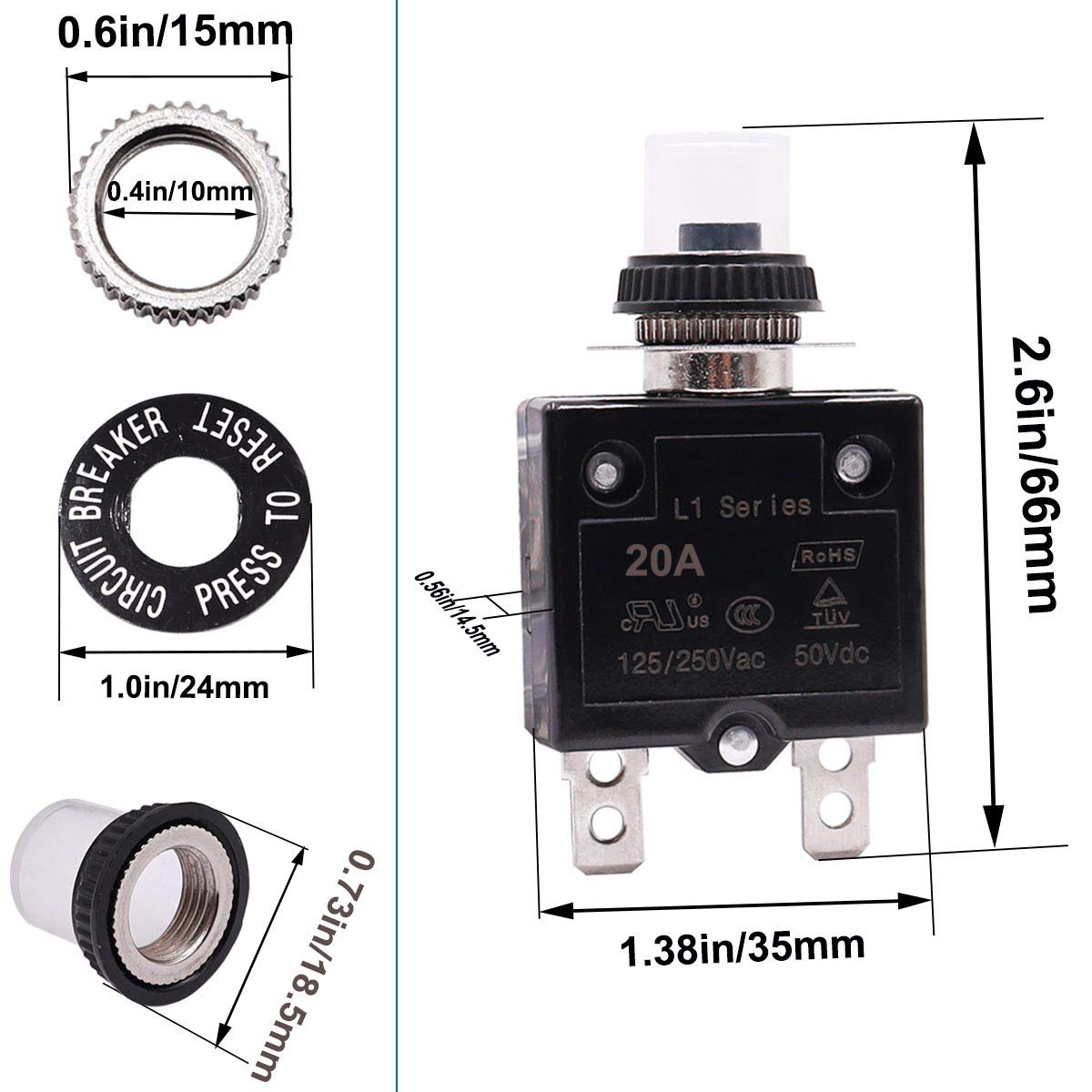 Snapklik.com : Mxuteuk 2Pcs 20Amp Circuit Breakers Push Button Manual ...