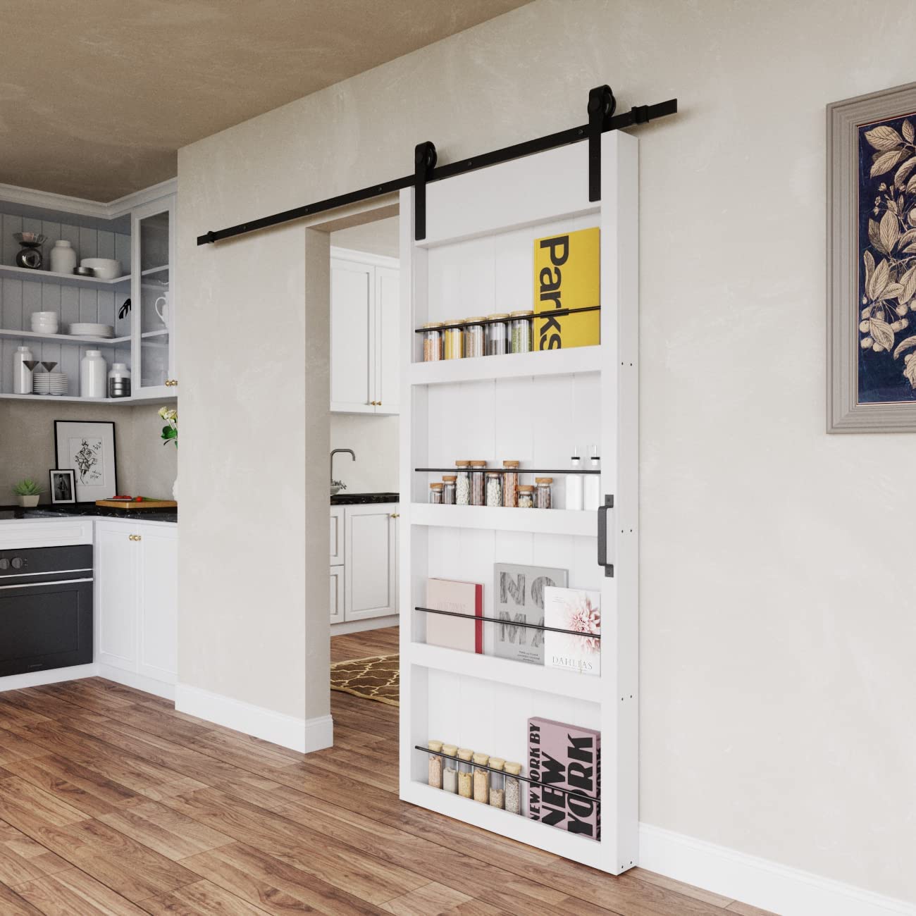 BARNER HOME 36in x 84in Sliding Barn Door, Shelf Style, Made of Primed ...