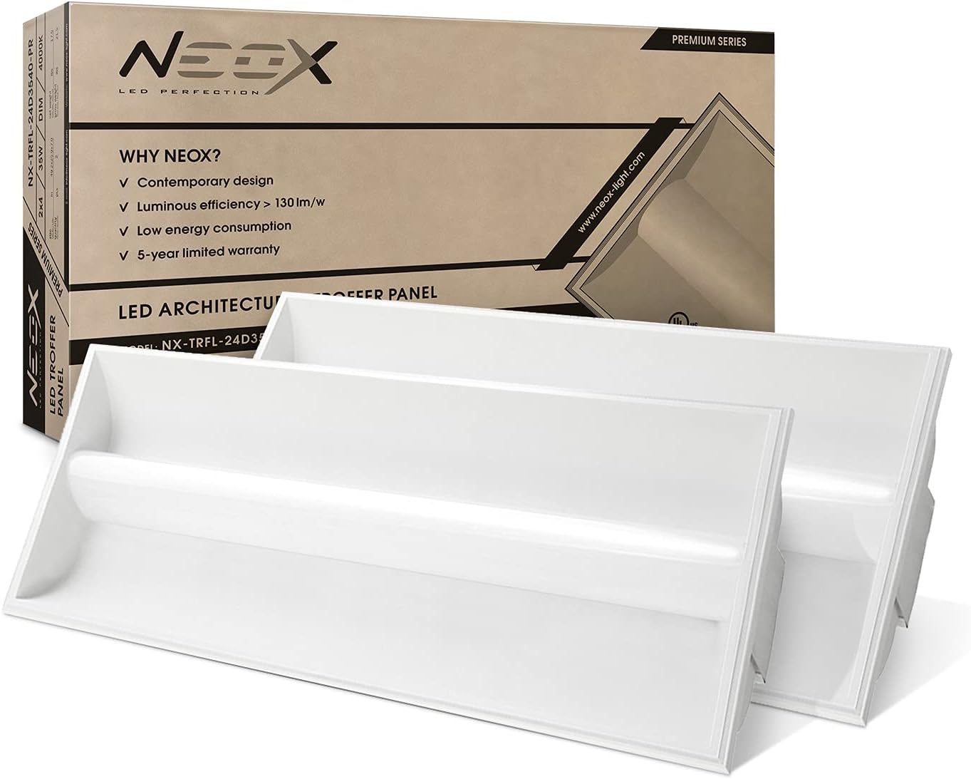 Neox 2x4 LED Troffer Center Basket Panel, 0-10V Dimmable Drop Ceiling ...