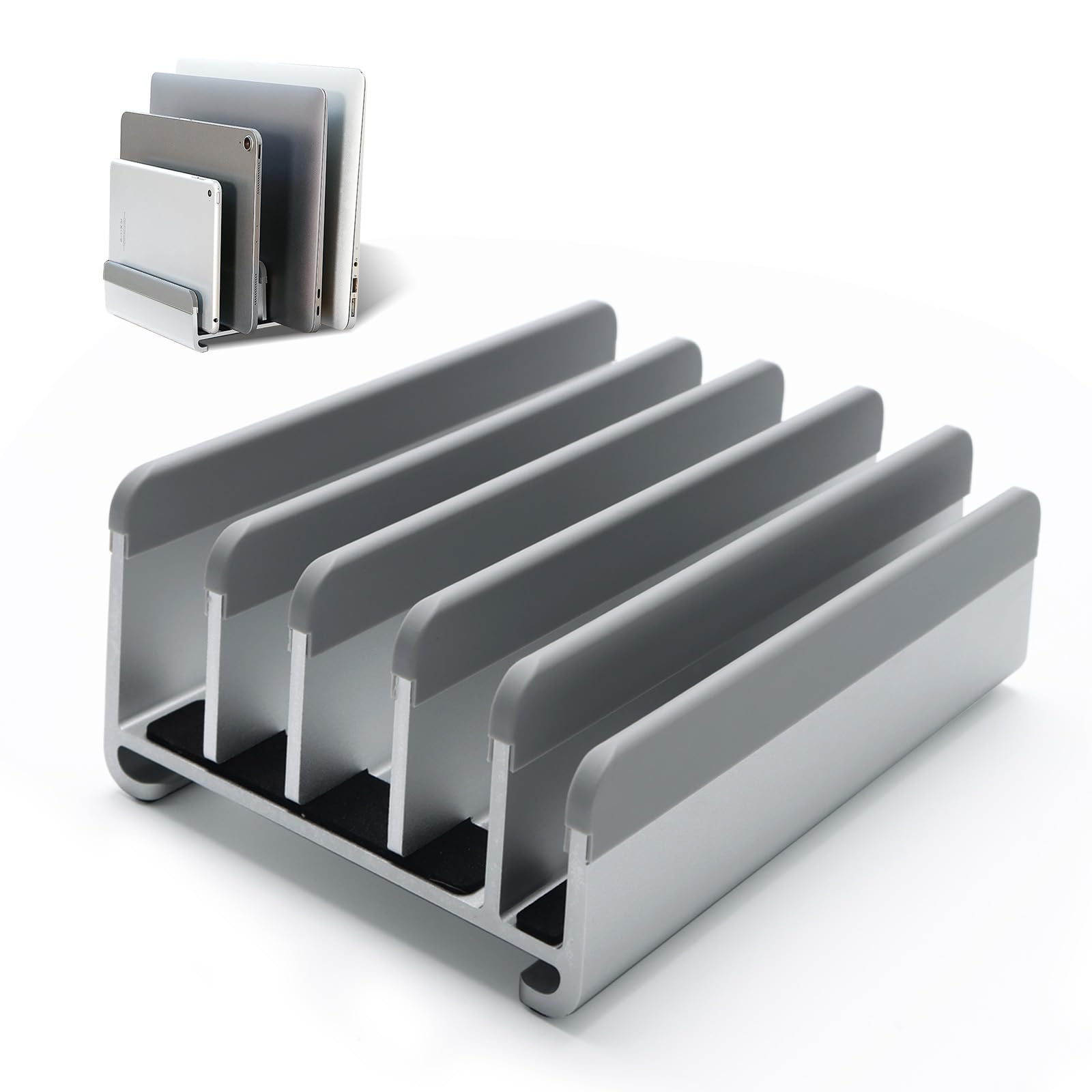 Amazon.co.jp: YIK TUNG ノートパソコンスタンド 縦型 5台収納 pcスタンド 縦置き 収納 5スロット 幅調整可能 アルミ合金製 シリコーンゴム傷防止 パソコンスタンド ...