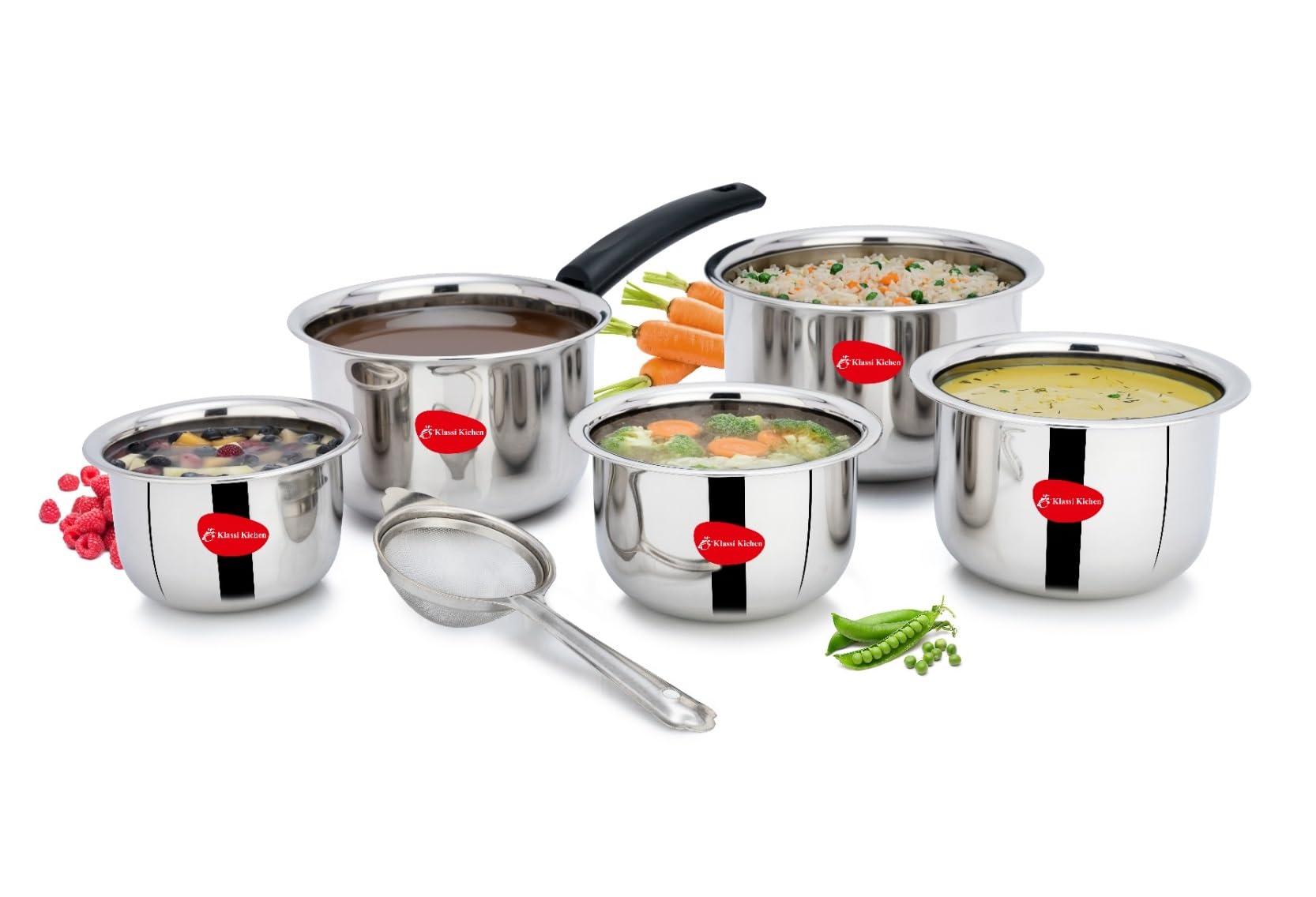 Buy KLASSI KICHEN Stainless Steel Tope,Saucepan, Tea Stainer Cookware 450ML,600ML,850ML,1200ML ...