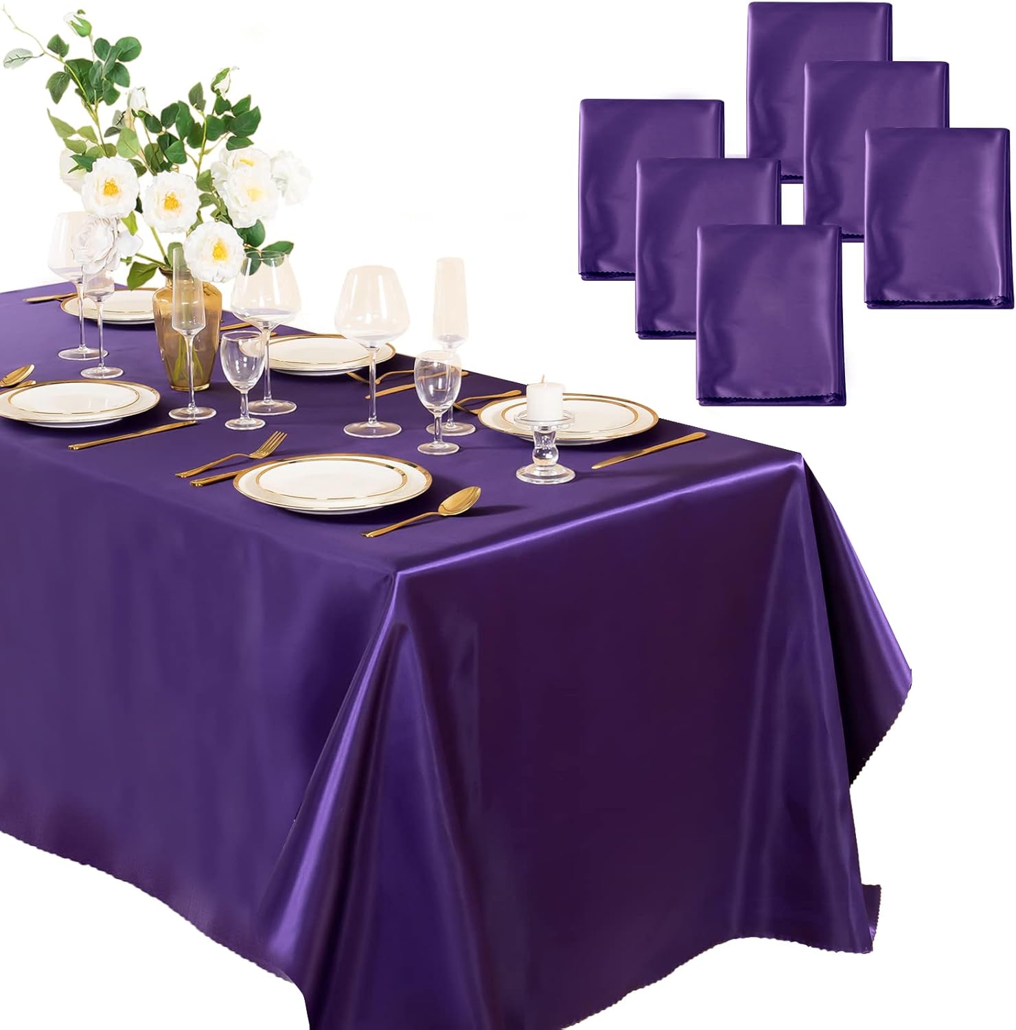 Amazon.com: Horbaunal 6 Pack Purple Satin Tablecloth 60 x 102 Inches ...