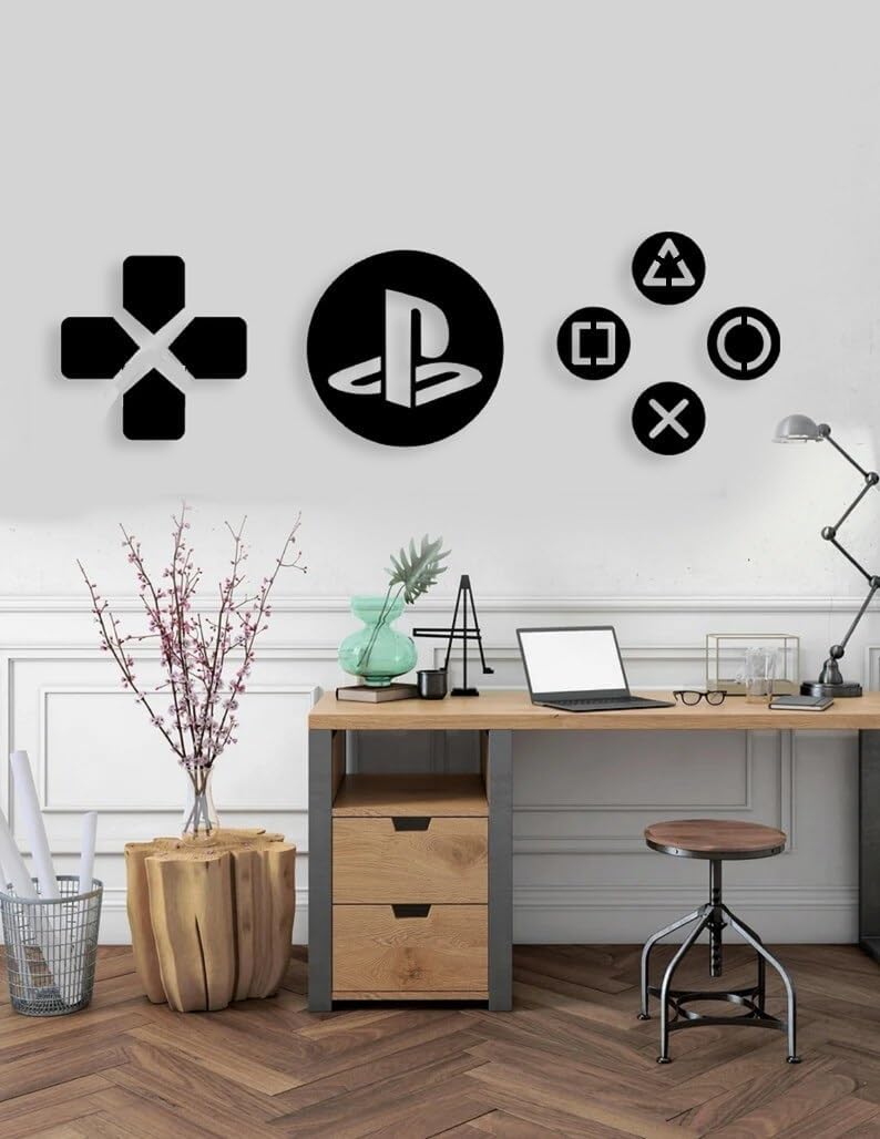 STASH HOUSE Gamers Wooden Wall Sign Set, PS5 Geometric Home Decor Gift ...