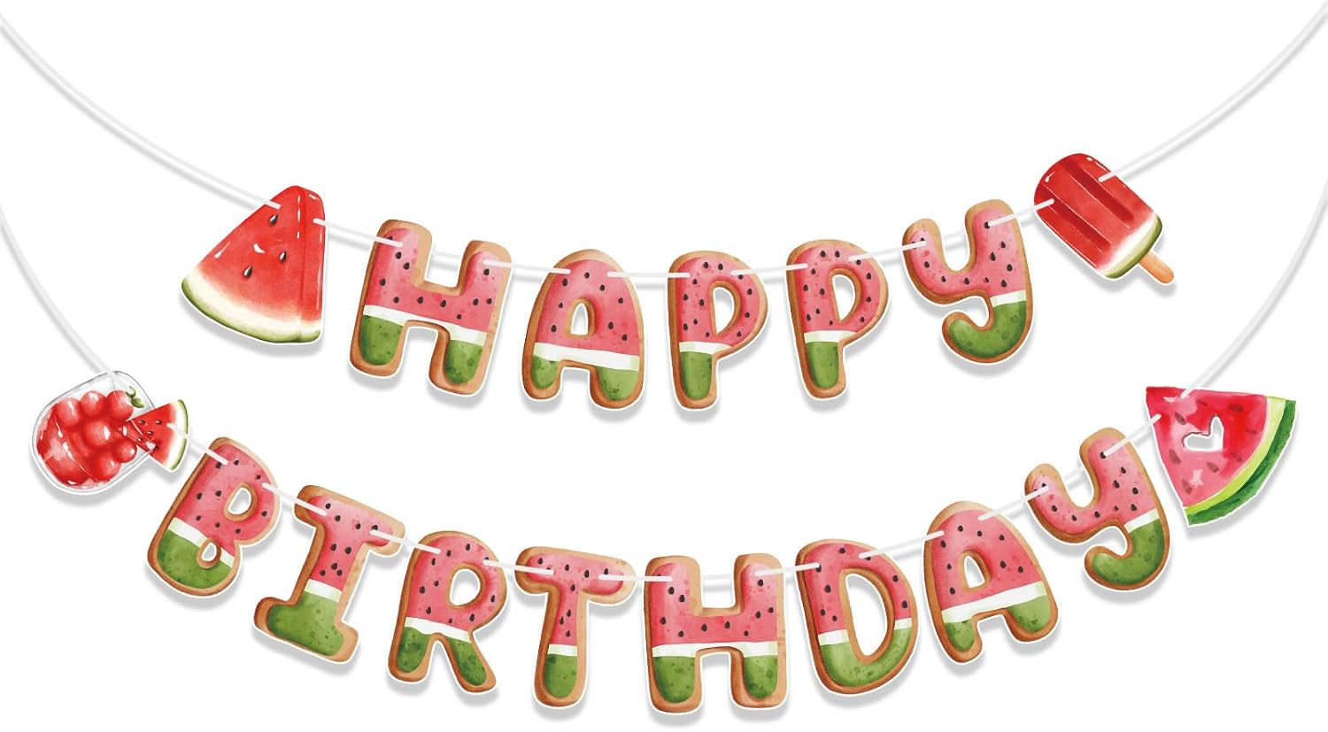 Amazon.com: Watermelon Birthday Banner, Pre-strung Summer Happy ...