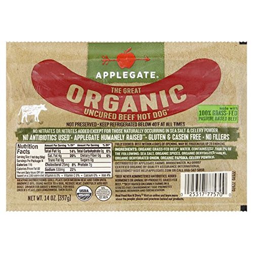 Amazon.com : Applegate Organic Uncured Beef Hot Dog, 14 Ounce (Pack of ...