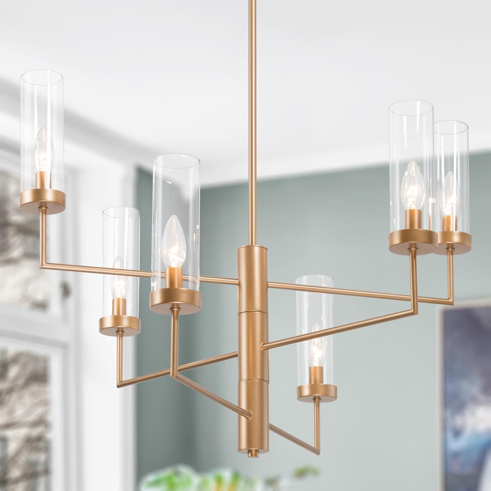 KSANA Antique Gold Chandelier, 4-Light Modern Linear Chandeliers ...