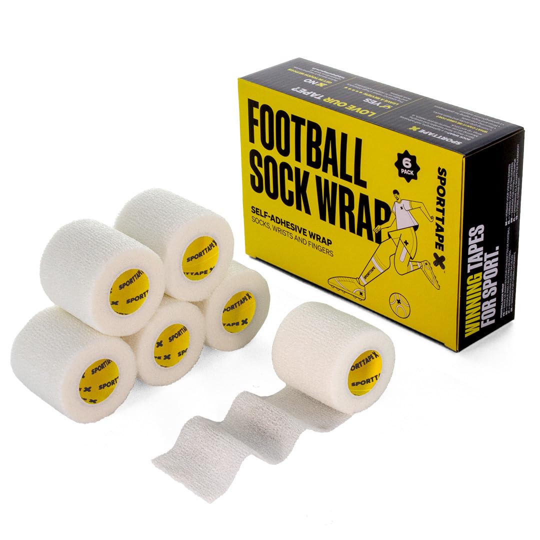 6 Rolls SPORTTAPE Self-Adhesive Football Sock Tape | 5cm x 4.5m - White ...