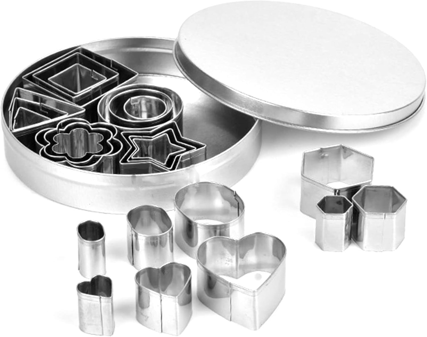 24Pcs Mini Cookie Cutters Set, Stainless Steel Round Heart Star Flower ...