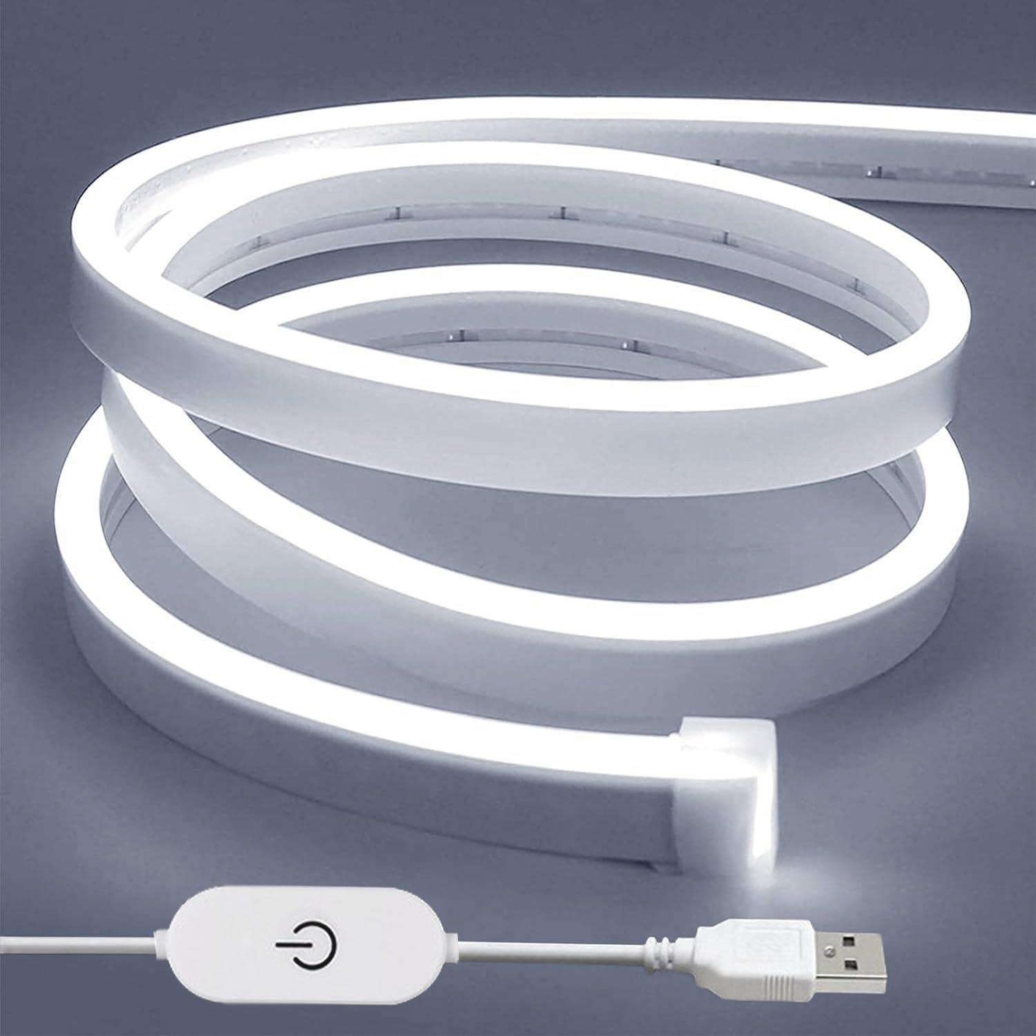 ShineBurky 2M Neon Led Strip Lights White 6000K USB Powered Neon Led ...