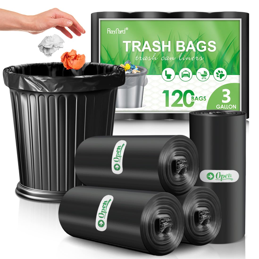 Amazon.com: 3 Gallon 120 Counts (fit 2.6-3.3 Gal) Small Trash Bags ...