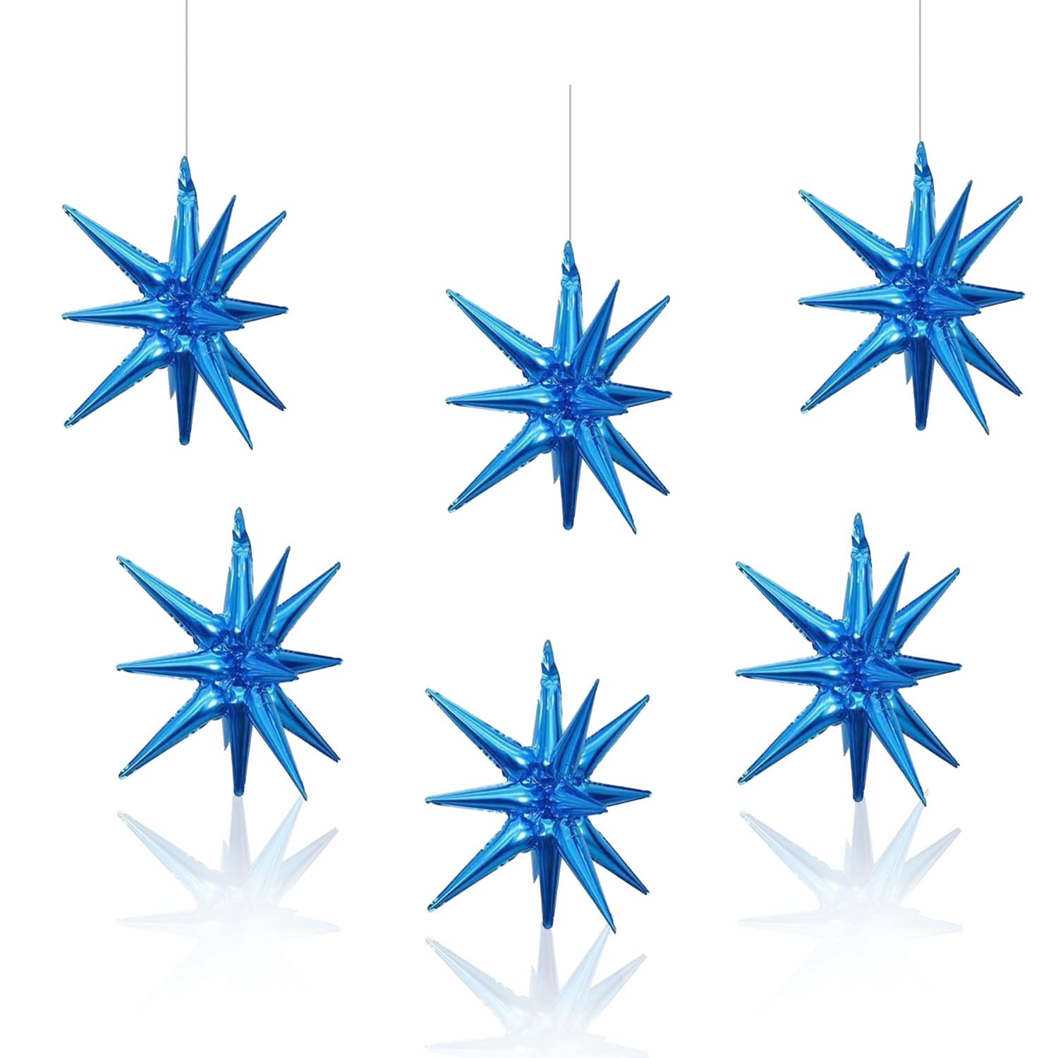 Amazon.com: 6 Pcs Blue Star Foil Balloons One-Piece 14-Pointed Star ...