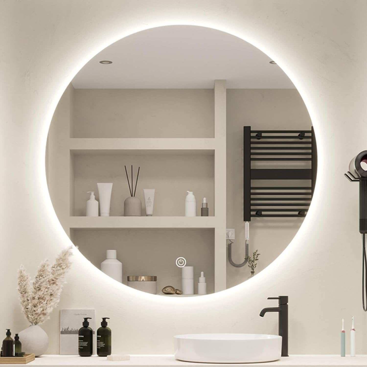 70cm Round LED Luxury Bathroom Mirror Tri-Colour, Aesthethic Design: Tabletop Mirrors: Amazon.com.au