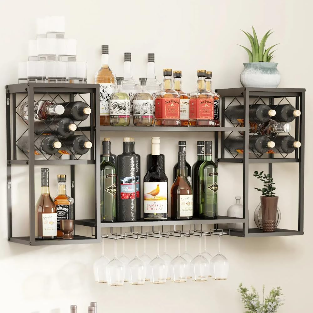Amazon.com: HEONITURE Wall Mounted Wine Rack with Glass Holder,Metal ...