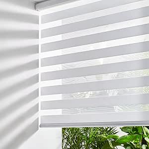 Persilux Custom Size Cordless Zebra Blinds for Windows Free-Stop Roller Windows Shades Dual ...