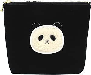Amazon | miwaki ポーチ レディース 化粧ポーチ 小物入れ 縦型 シンプル ワッペン モチーフ 無地 ブラック パンダ BK-panda | ポーチ