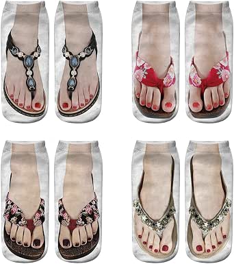 4 Pares de Calcetines Divertidos con Chanclas, Calcetines con Estampado ...