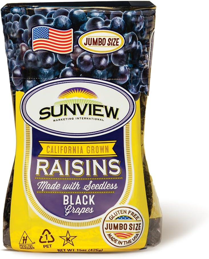 Amazon.com: Sunview Jumbo Black Raisins 3-15oz Canisters : Grocery ...