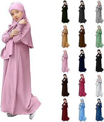 Amazon.com: Muslim Dress for Girls Islamic Prayer Abaya Long Sleeve ...
