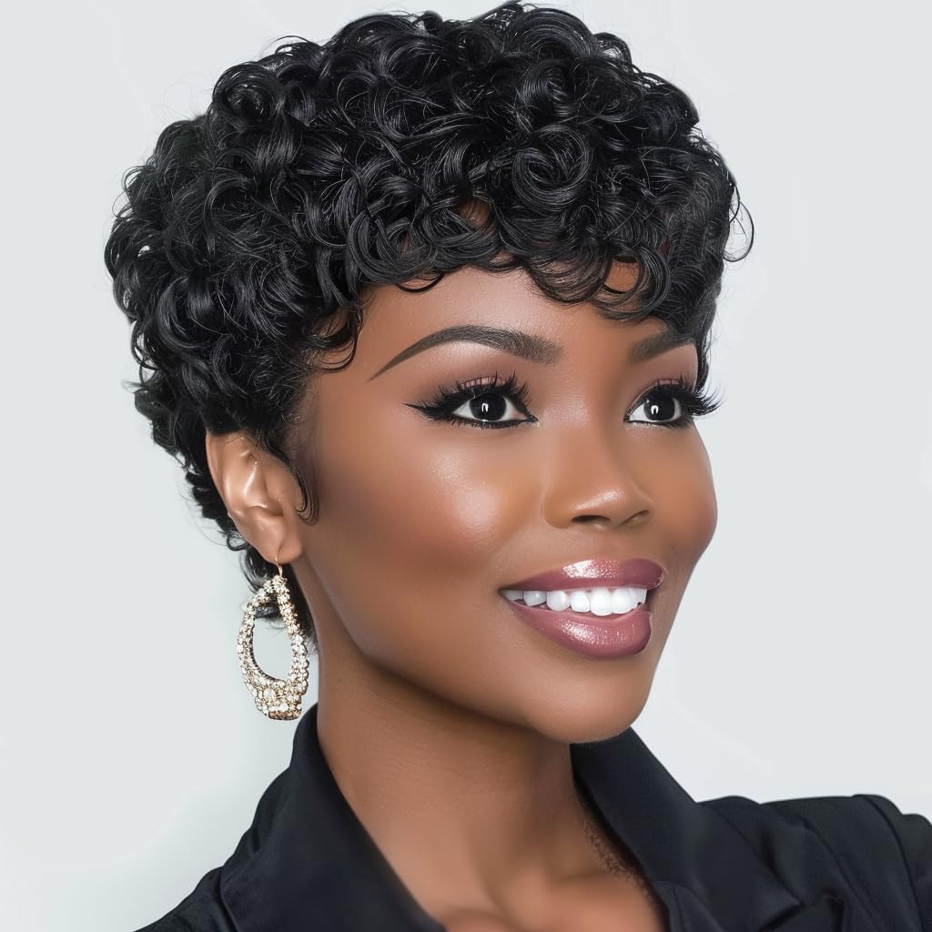 Amazon.com : BOBCOO Short Pixie Wigs For Black Women Natural Black ...