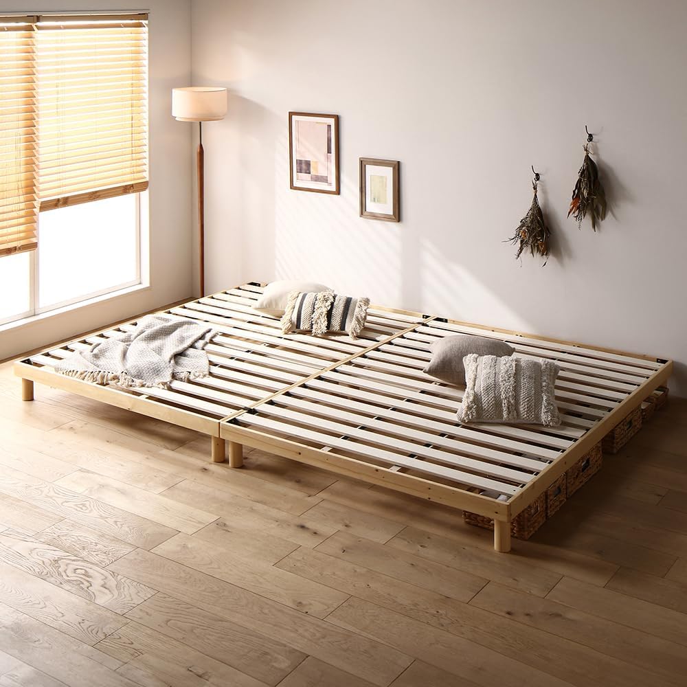 Amazon｜RASIK ベッド すのこ クイーン160(セミシングル+セミシングル) フレームのみ ナチュラル ヘッドレス 3段階高さ調節 天然木 お客様組立 NOORA ノーラ｜ベッド ...