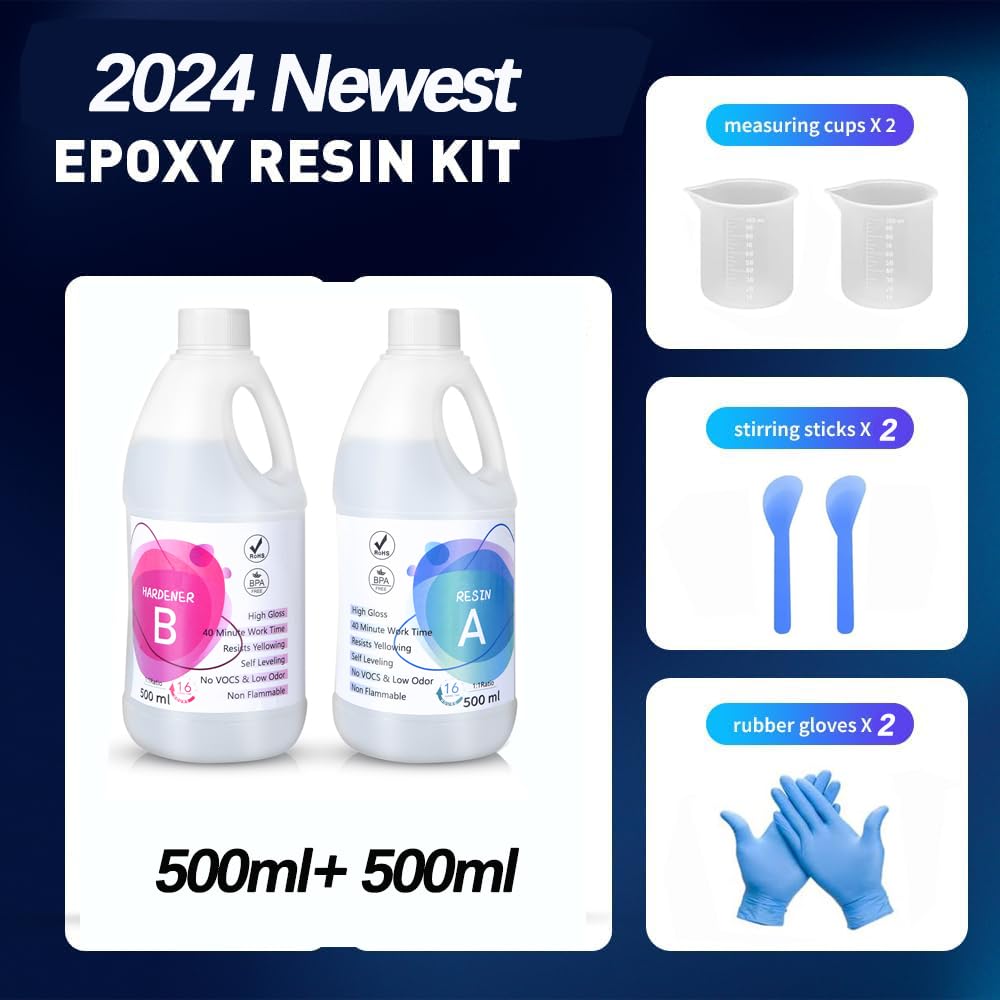 1000ml/36oz Epoxy Resin Kit-Crystal Clear Resins and Hardener Kit ...