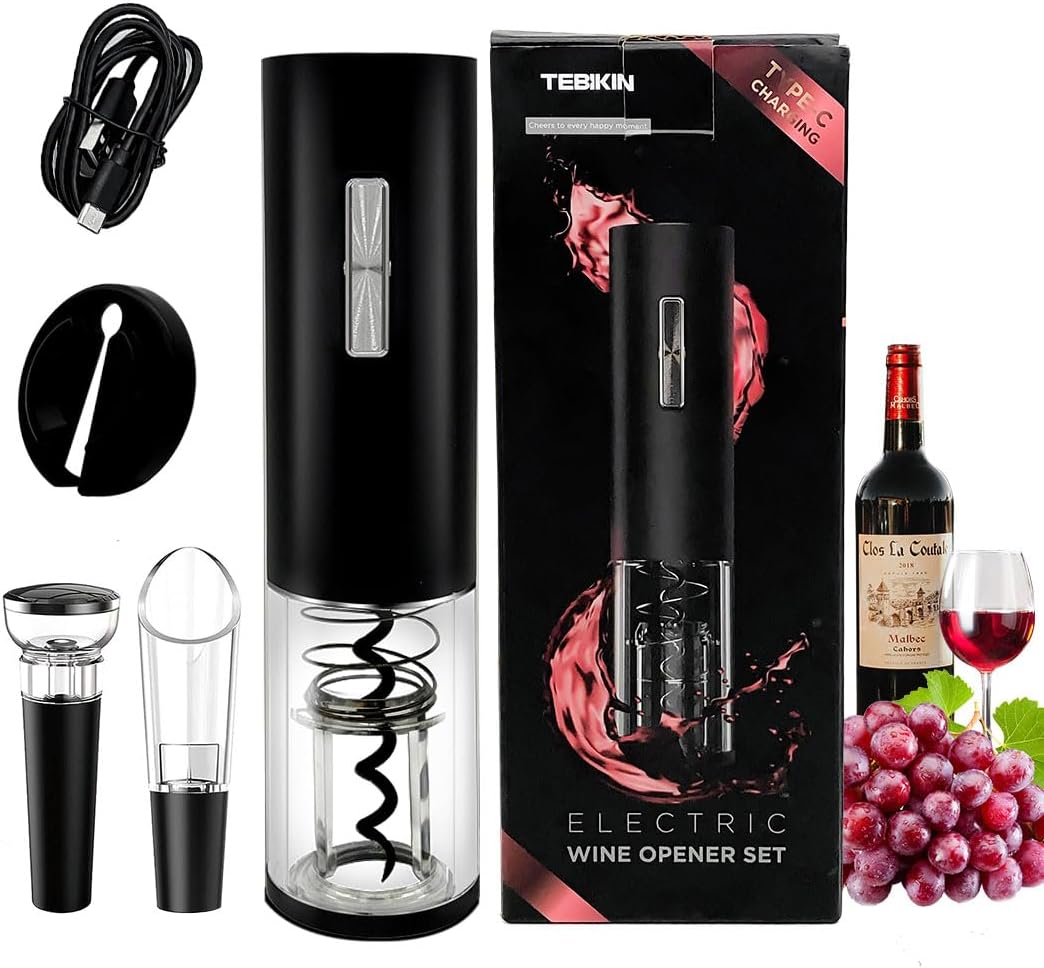 TEBIKIN Tire Bouchon Rechargeable USB, Kit Ouvre Bouteille Électrique ...