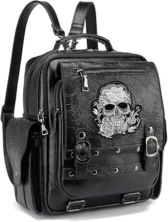 eLymwoo SKULL HEAD GOTHIC Black Backpack Steam Punk School Rock Goth ...