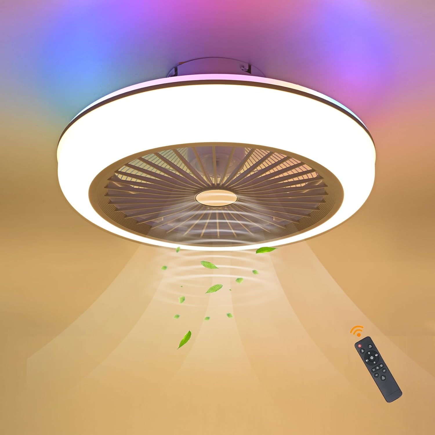 TFCFL Modern RGB Ceiling Fans with Lights and Remote,18inch Low Profile ...