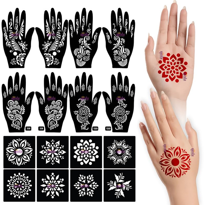 Apcute 18pc Combo Pack Mehandi Stencil Sticker, Mehandi ke sticker ...