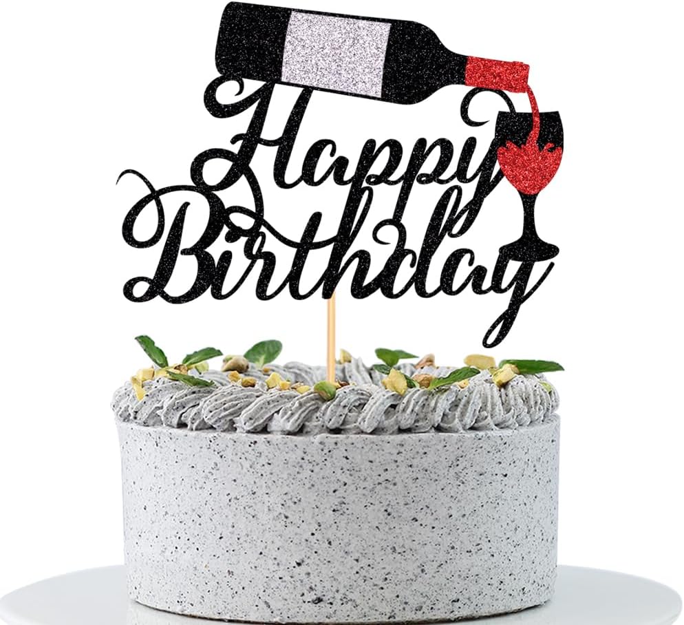 Red Wine Happy Birthday Cake Topper-Cheers & Red Wine Cake Pick for ...
