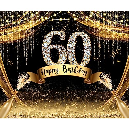 Buy Fabric Black Gold 60th Birthday Backdrop 10x8ft 60th Birthday ...